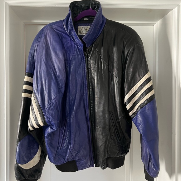 Pony | Jackets & Coats | Vintage Black And Blue Leather Jacket | Poshmark